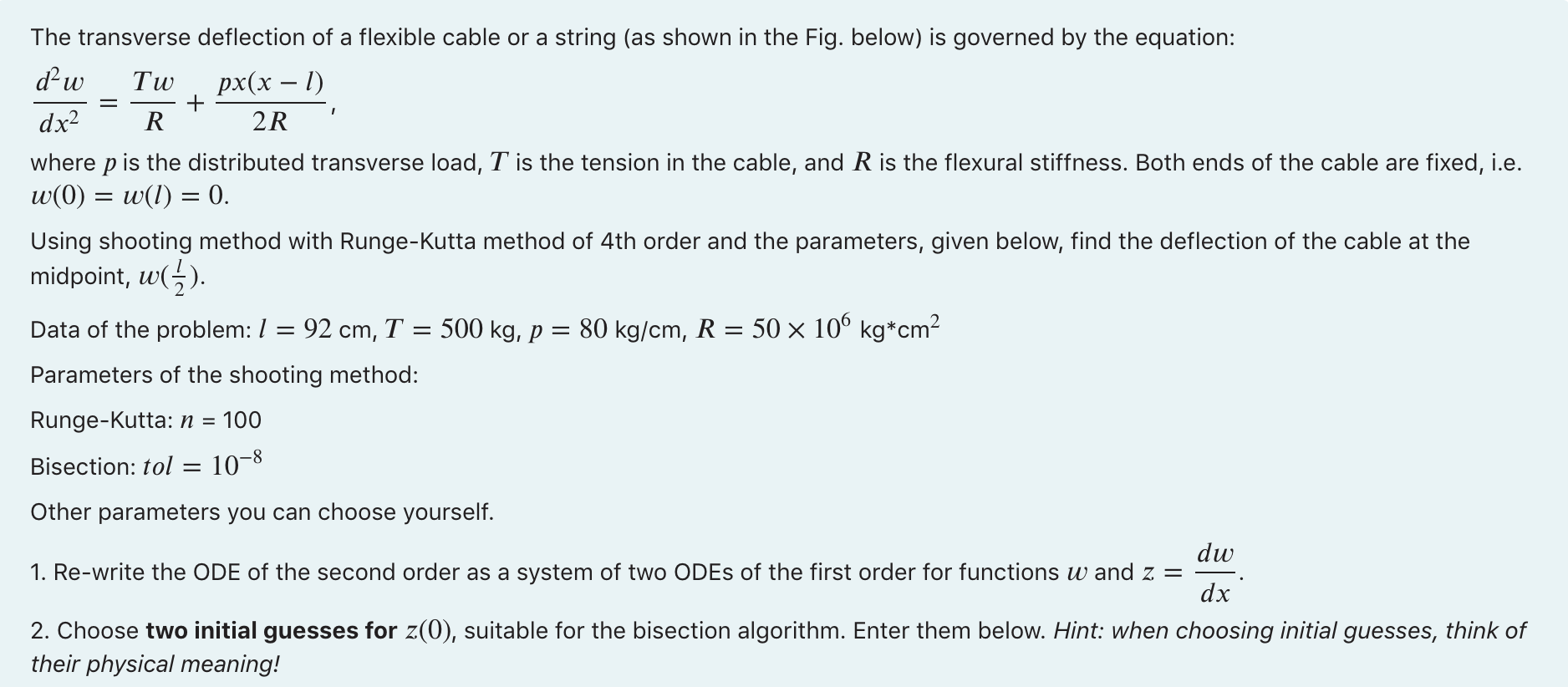 Solved + I The transverse deflection of a flexible cable or | Chegg.com