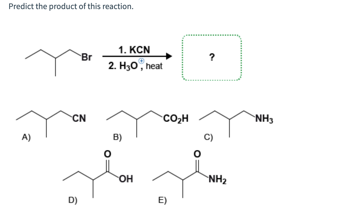Solved Predict the product of this reaction. Br 1. KCN 2. | Chegg.com