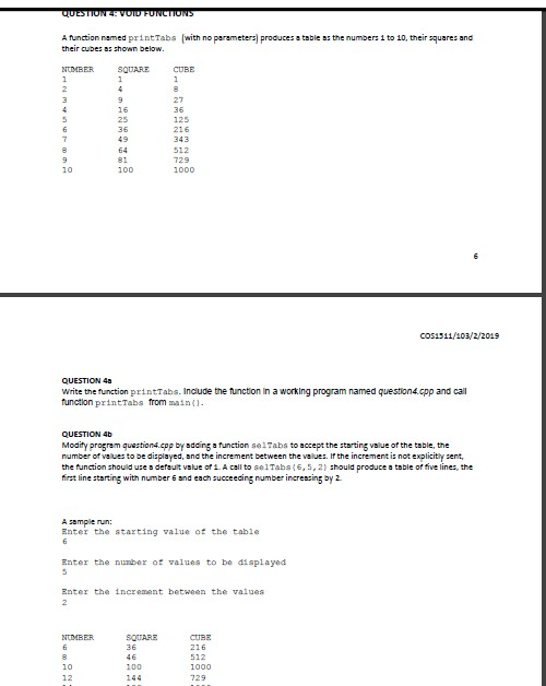 Solved Questiones Void Functions A Function Named Print Tabs 0679