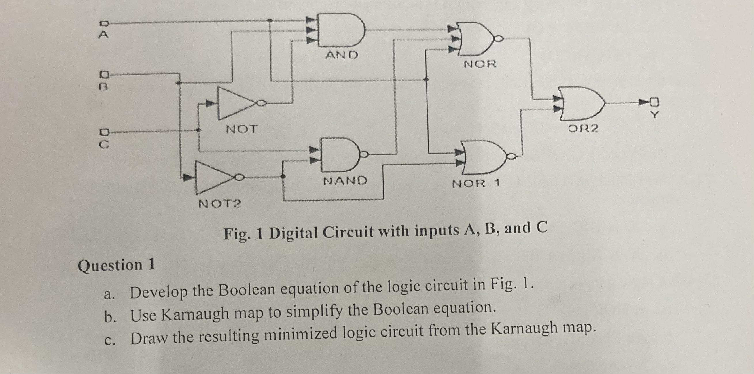 Solved Fig. 1 Digital Circuit with inputs A, B, and C | Chegg.com