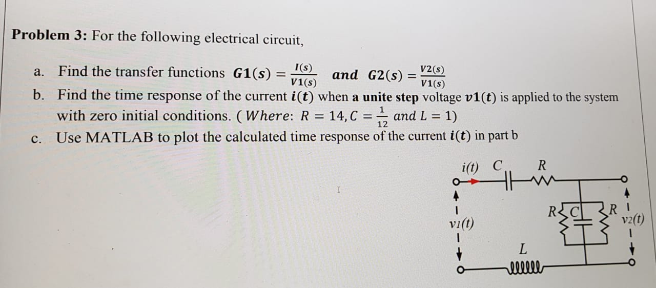 Solved Problem 3: For the following electrical circuit, I(s) | Chegg.com