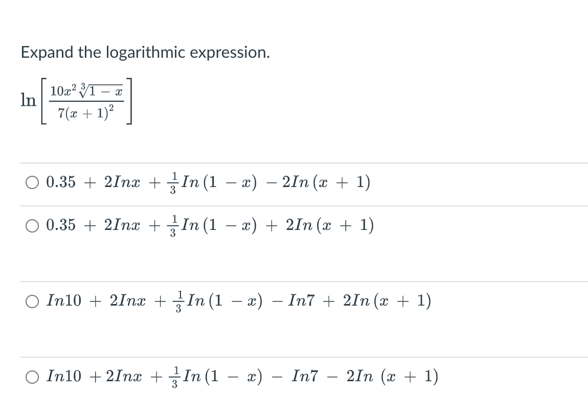 Solved Expand the logarithmic expression. | Chegg.com
