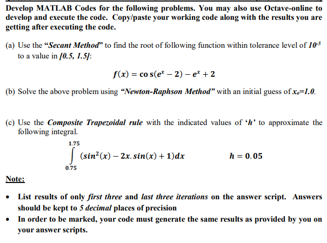 Solved Develop MATLAB Codes for the following problems. You | Chegg.com