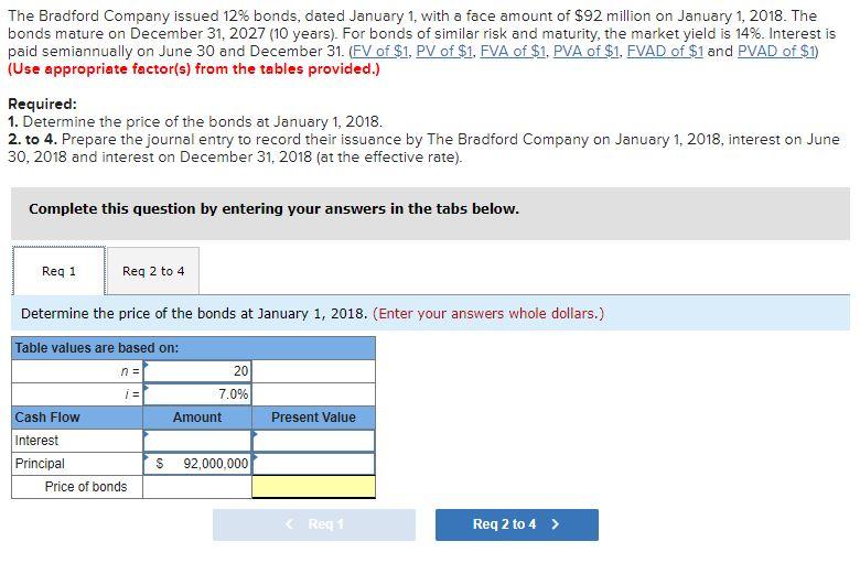 Solved The Bradford Company issued 12% bonds, dated January | Chegg.com