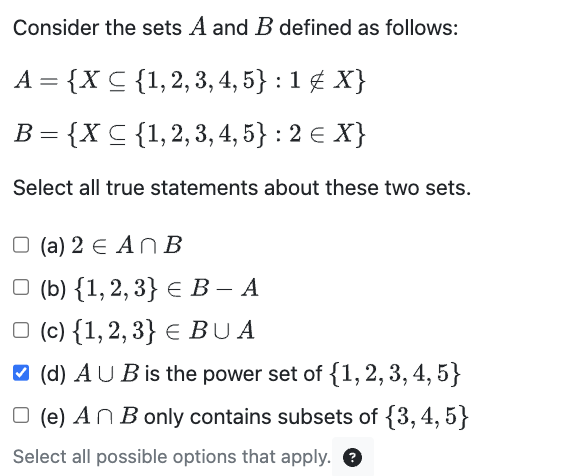 Solved Consider the sets A and B defined as follows: | Chegg.com