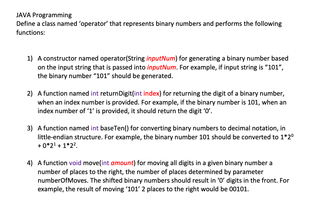 Solved JAVA Programming Define a class named 'operator' that | Chegg.com