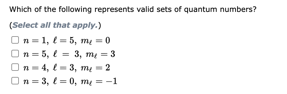 Solved Which of the following represents valid sets of | Chegg.com