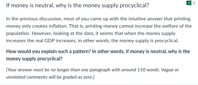 Solved 8 8 If money is neutral, why is the money supply | Chegg.com