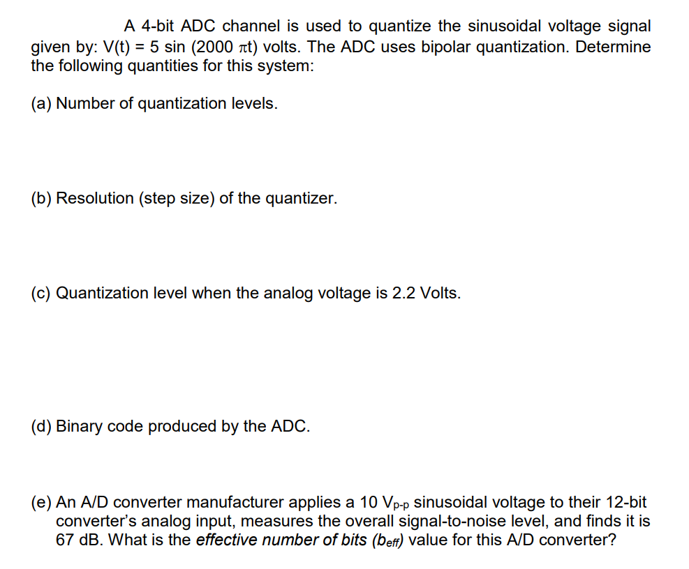 Solved A 4-bit ADC channel is used to quantize the | Chegg.com