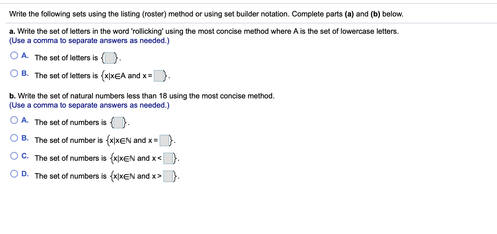 Solved Write the following sets using the listing (roster) | Chegg.com