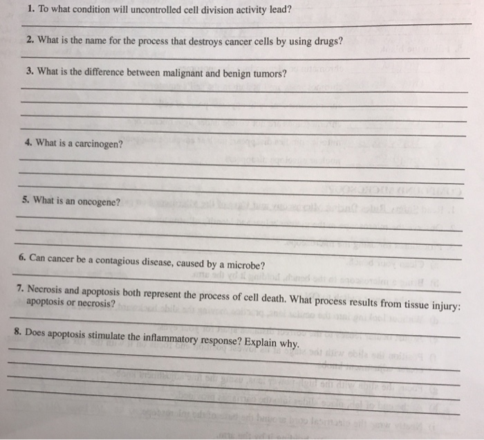 Solved 1. To what condition will uncontrolled cell division | Chegg.com