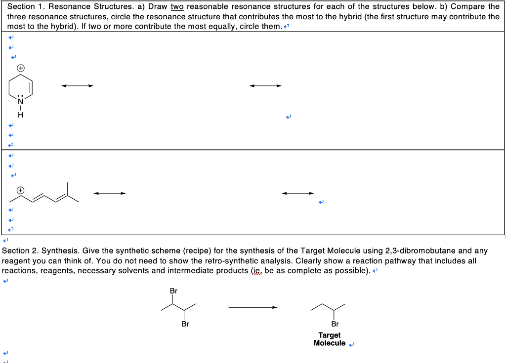 Solved Section 1. Resonance Structures. a) Draw two | Chegg.com
