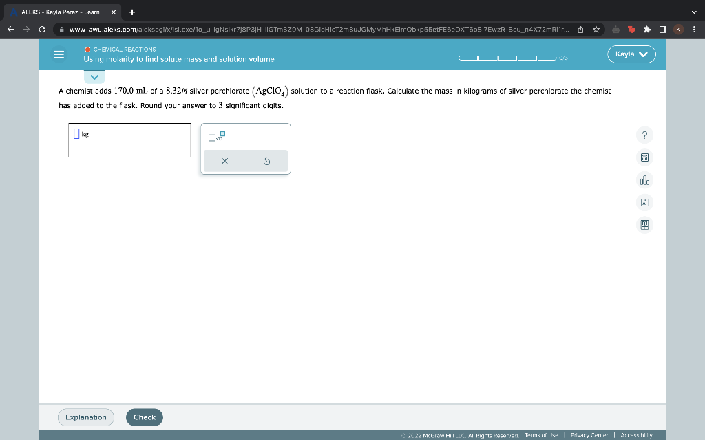 Solved A chemist adds 170.0 mL of a 8.32M silver perchlorate | Chegg.com
