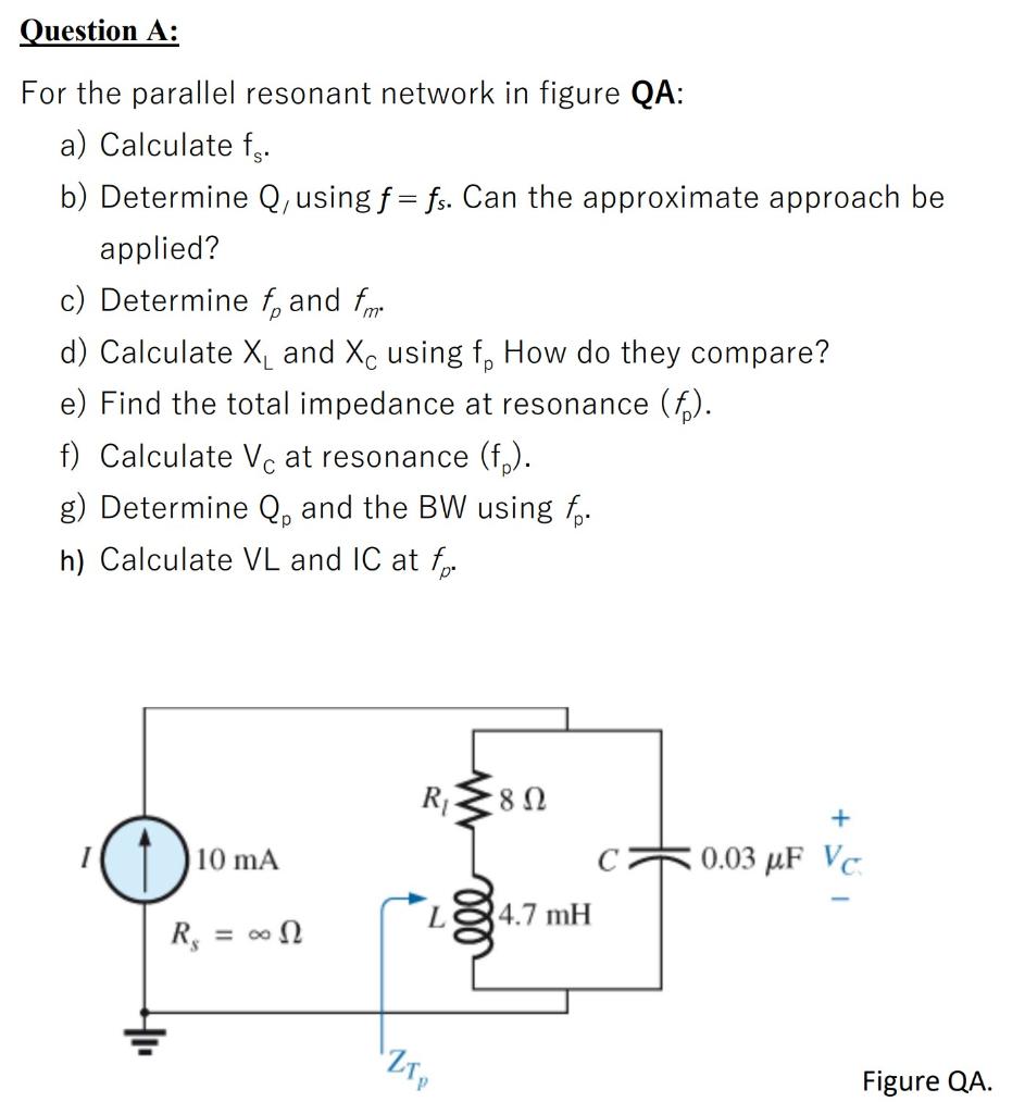 Solved Question A: For the parallel resonant network in | Chegg.com