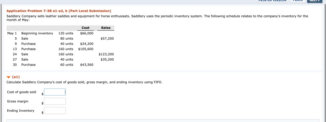 Solved PRINIER VERSIUN DALA Application Problem 7-3B a1-a2, | Chegg.com