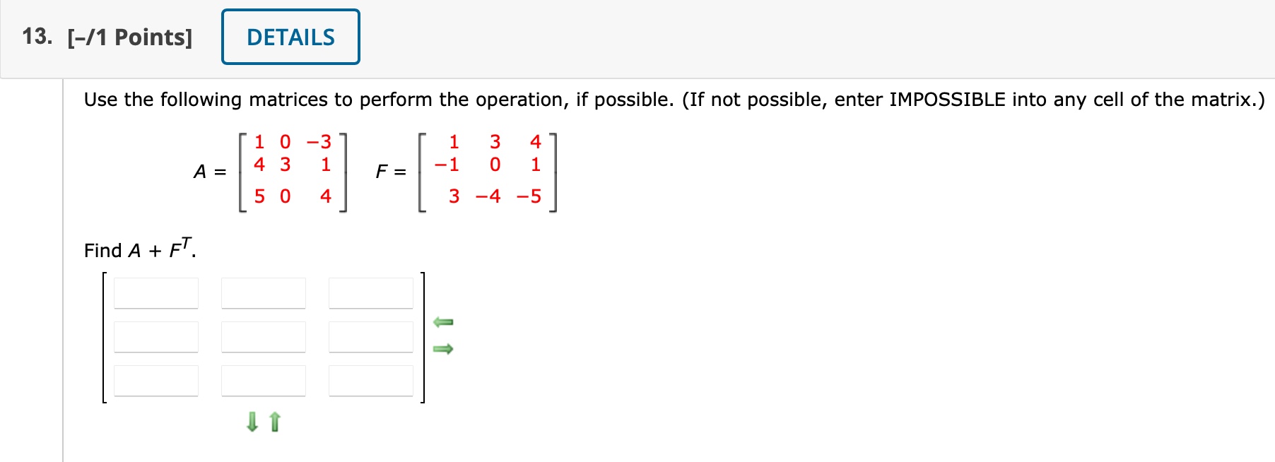 Solved Use the following matrices to perform the operation, | Chegg.com