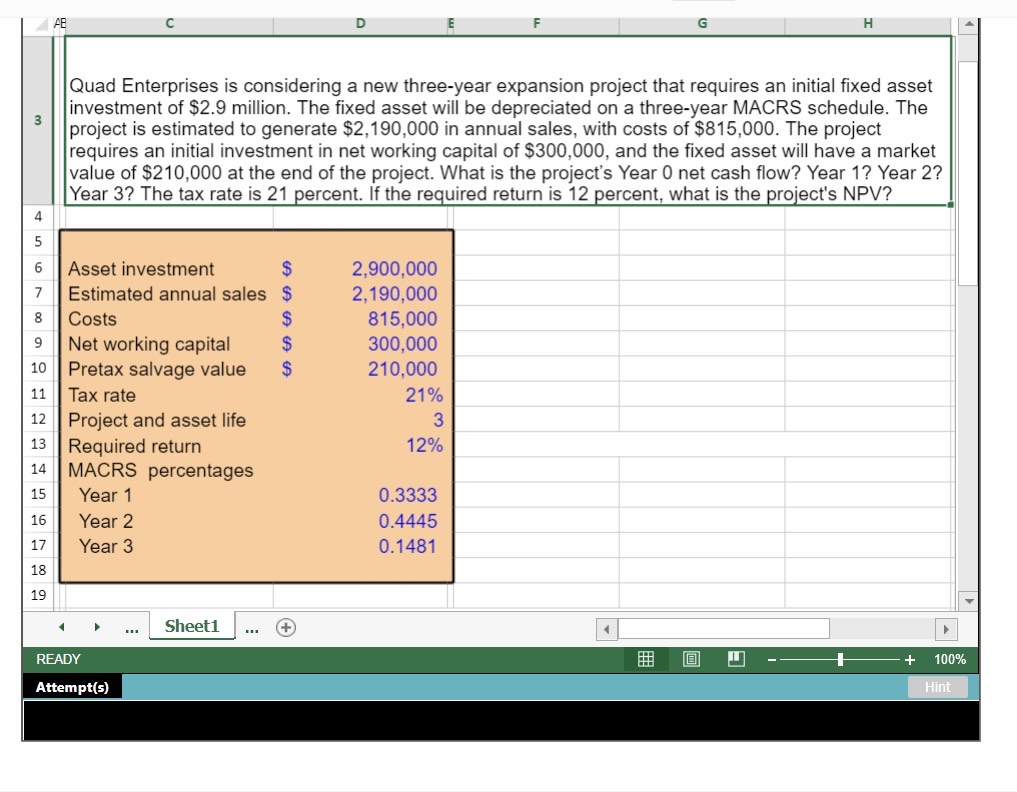 Solved Quad Enterprises is considering a new three-year | Chegg.com