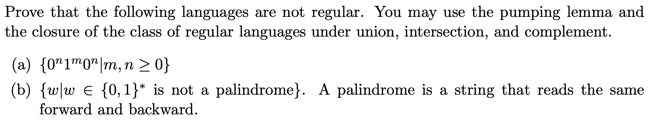 Solved Prove that the following languages are not regular. | Chegg.com