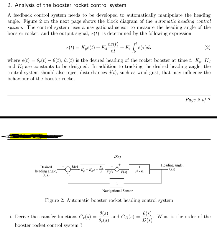 Solved 2. Analysis of the booster rocket control system A | Chegg.com