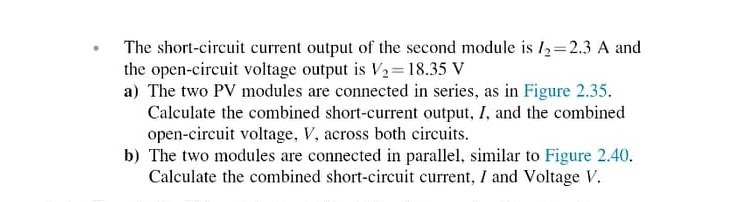 Solved A photovoltaic module has the following parameters: | Chegg.com