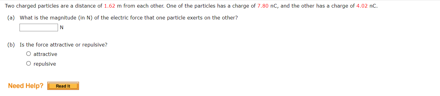 Solved Two charged particles are a distance of 1.62 m from | Chegg.com