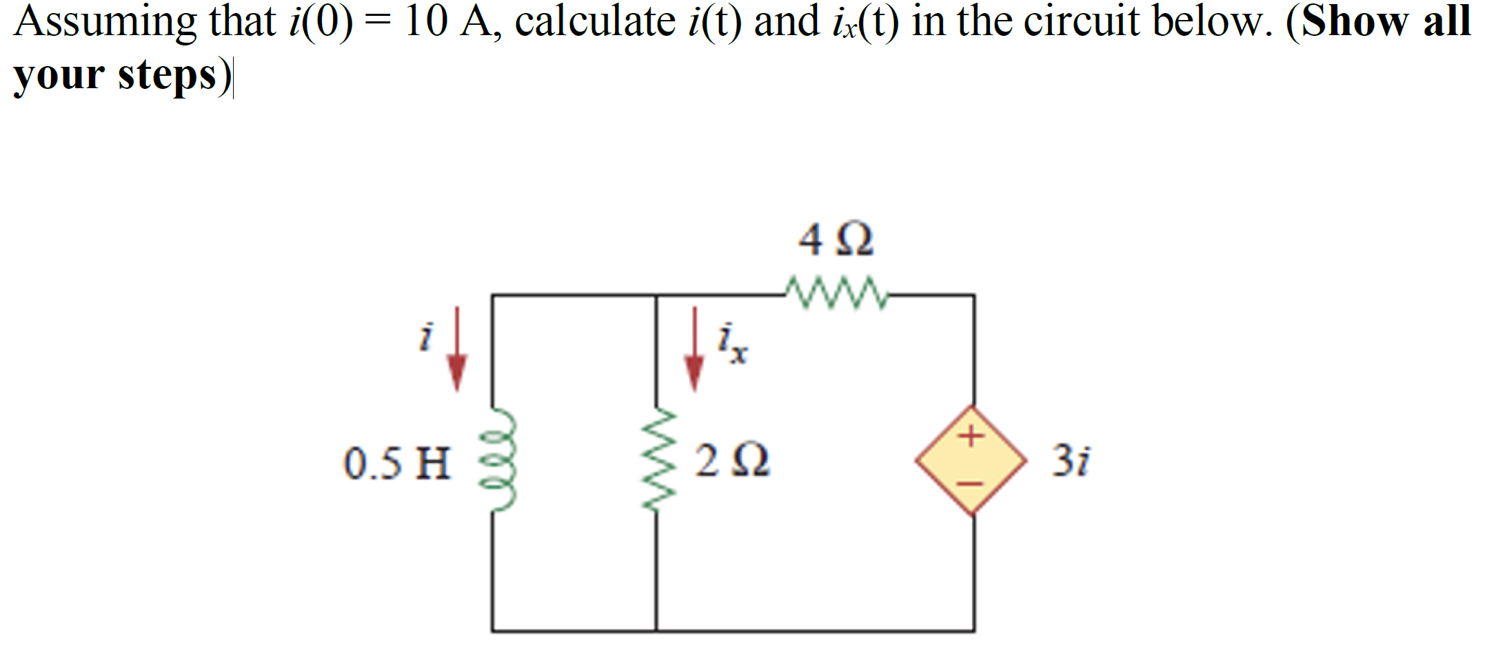 Solved Assuming that i(0) = 10 A, calculate i(t) and ix(t) | Chegg.com