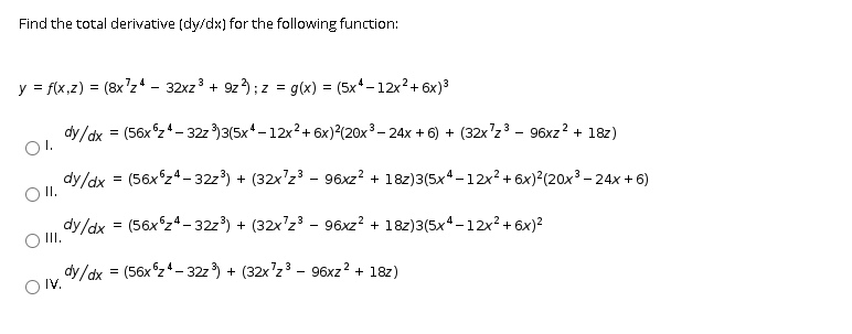 Solved Find the total derivative (dy/dx) for the following | Chegg.com