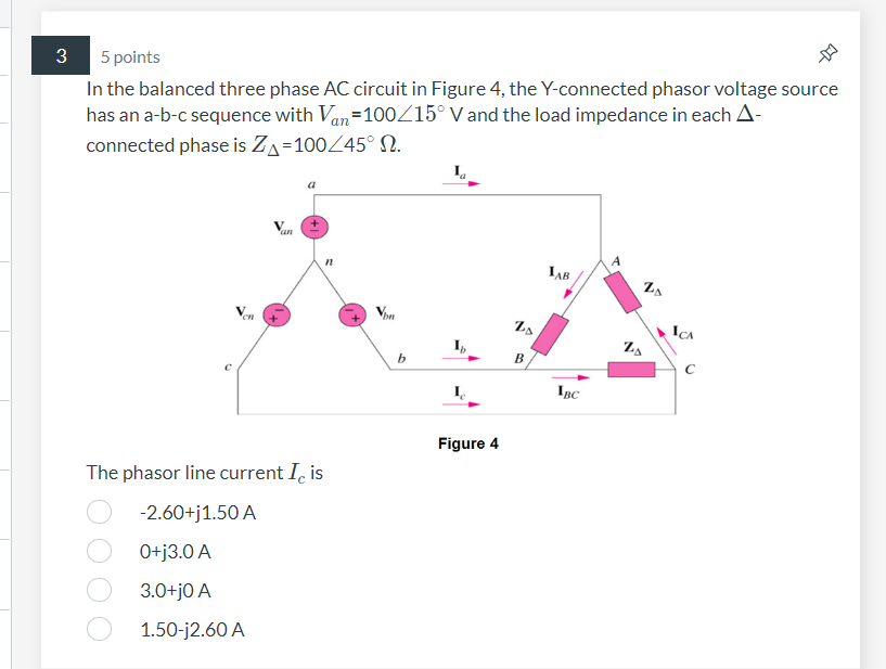 Solved 3 5 points In the balanced three phase AC circuit in | Chegg.com