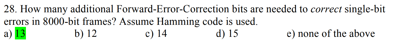 Solved 28. How many additional Forward-Error-Correction bits | Chegg.com