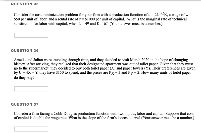 Solved QUESTION 35 Consider the cost minimization problem | Chegg.com