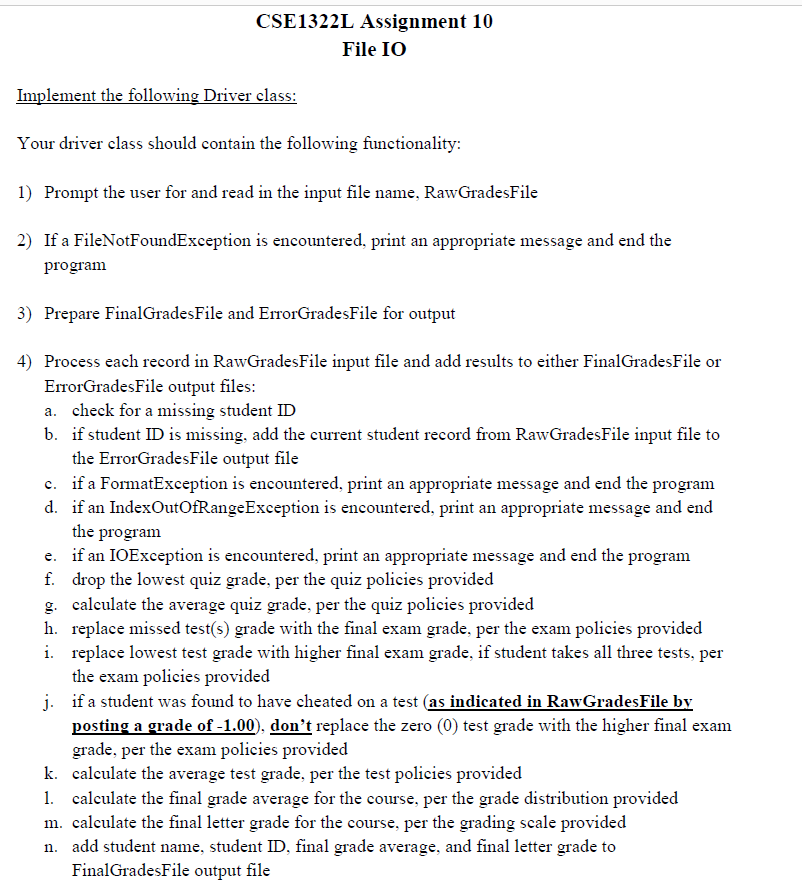 CSE1322L Assignment 10 File IO Overview For this | Chegg.com