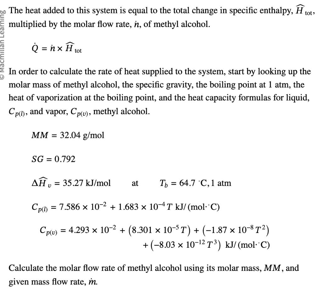 Solved A 439.0 g/h stream of liquid methyl alcohol, also | Chegg.com