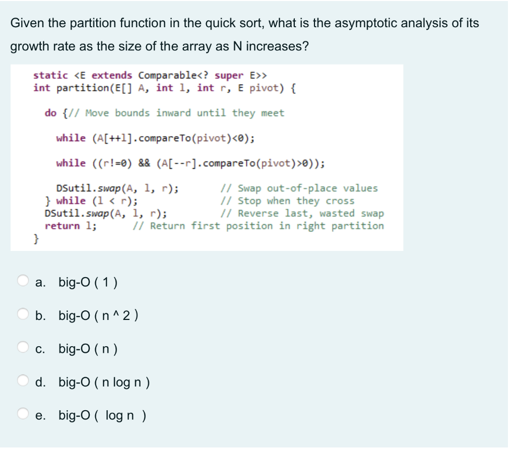 Solved Given the partition function in the quick sort, what | Chegg.com