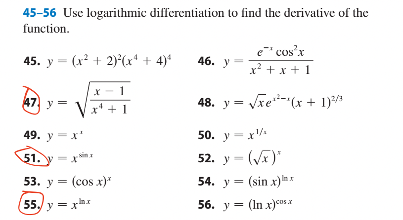 Solved 45-56 Use logarithmic differentiation to find the | Chegg.com