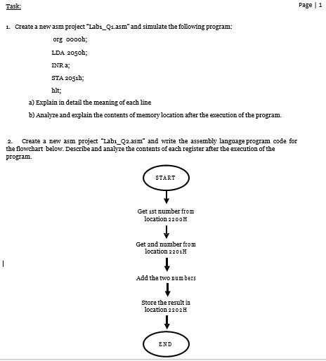 Solved Task Page | 1 1. Create a n asm project "Labi | Chegg.com