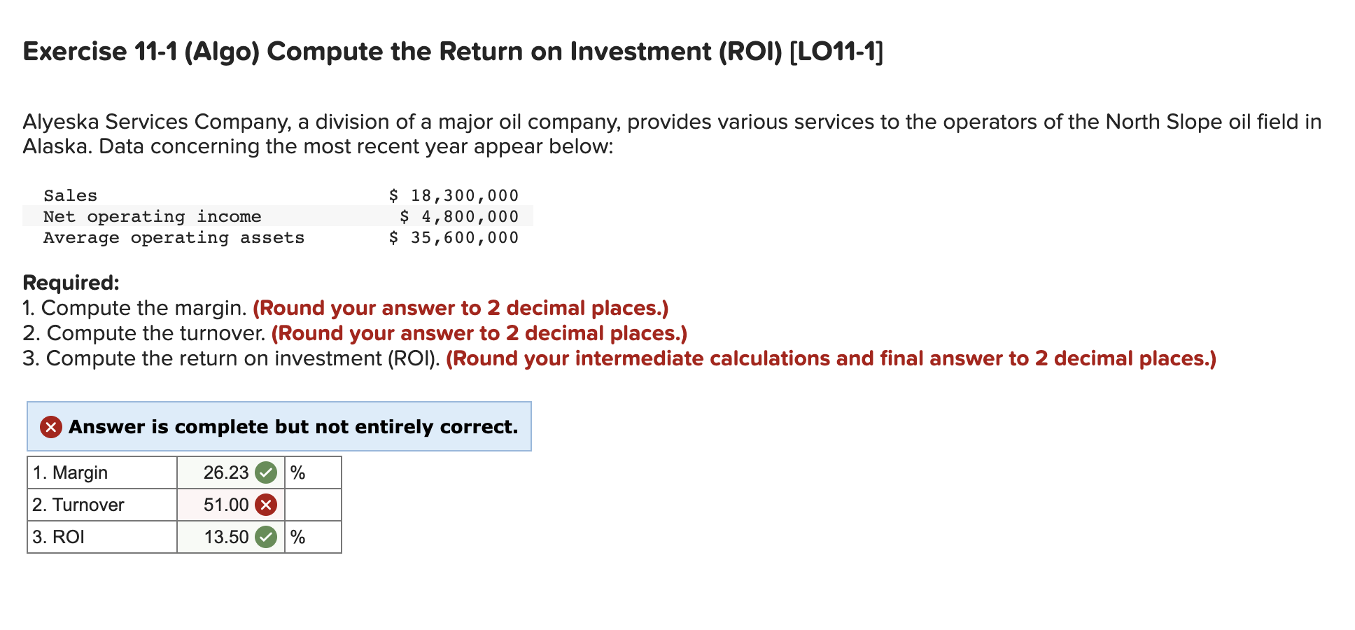 Solved Exercise 11-1 (Algo) Compute the Return on Investment | Chegg.com