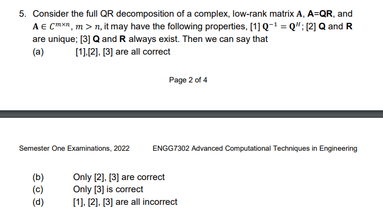 Solved 5. Consider the full QR decomposition of a complex, | Chegg.com