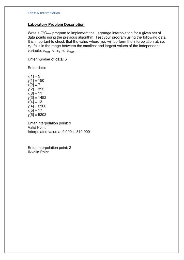 Solved Lab# 6 Interpolation LAB OBJECTIVE The objective of | Chegg.com