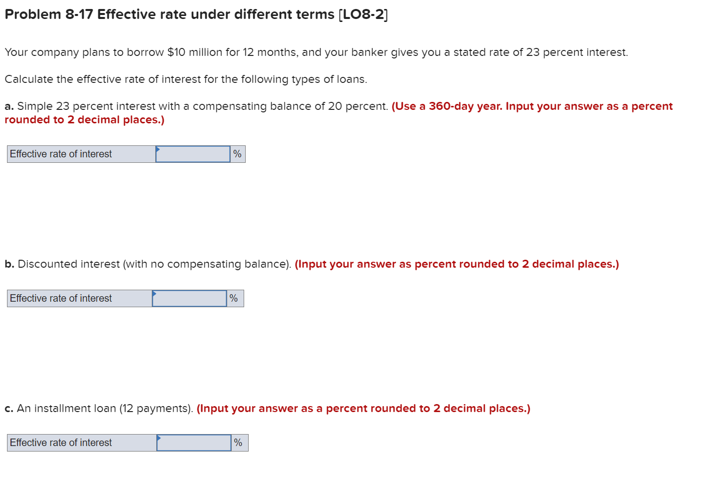Solved d. Discounted interest with a compensating balance of | Chegg.com
