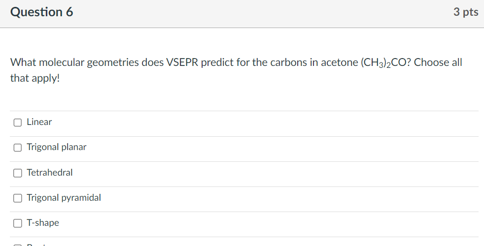 Solved What molecular geometries does VSEPR predict for the | Chegg.com