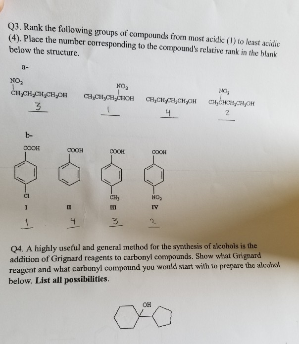 Solved Q3. Rank the following groups of compounds from most | Chegg.com