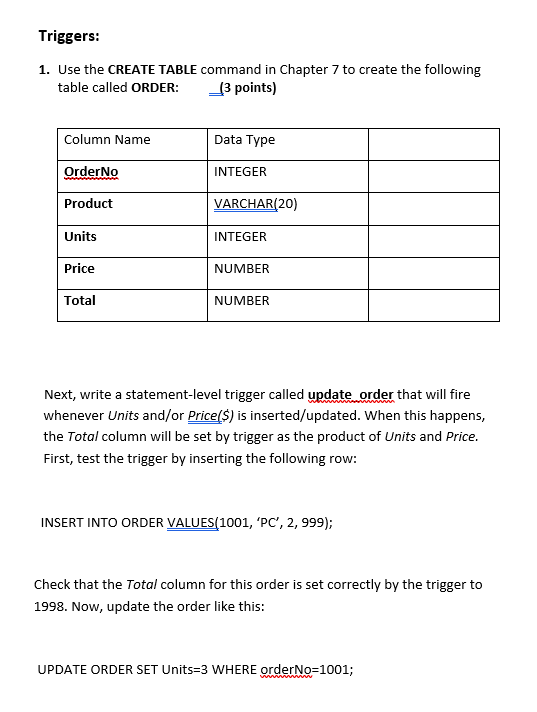 Triggers: 1. Use the CREATE TABLE command in Chapter | Chegg.com