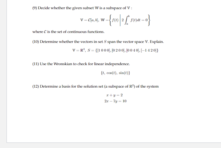 Solved 9 Decide Whether The Given Subset W Is A Subspace