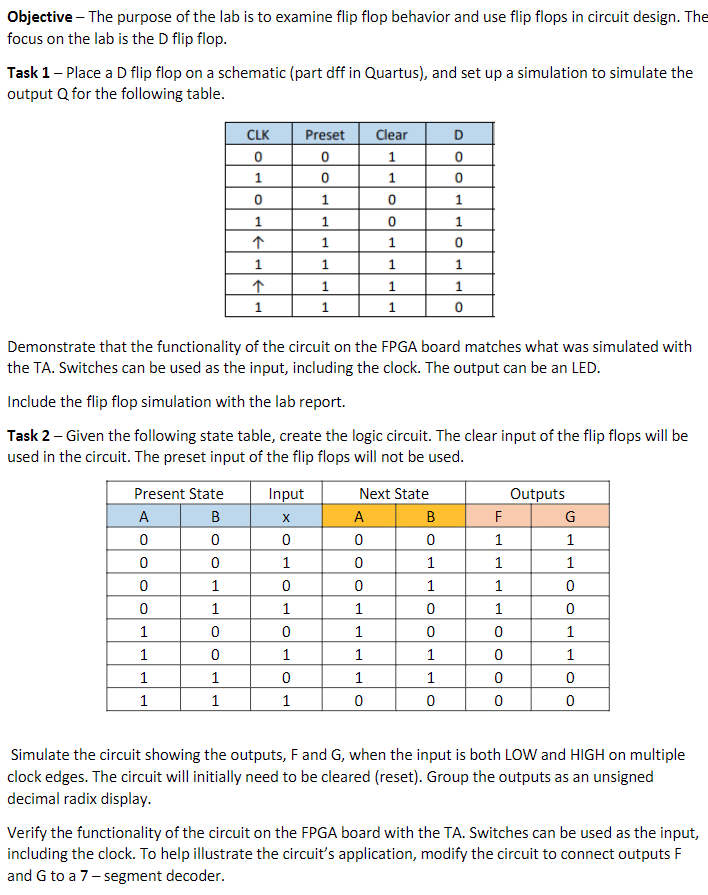 Objective - The purpose of the lab is to examine flip | Chegg.com