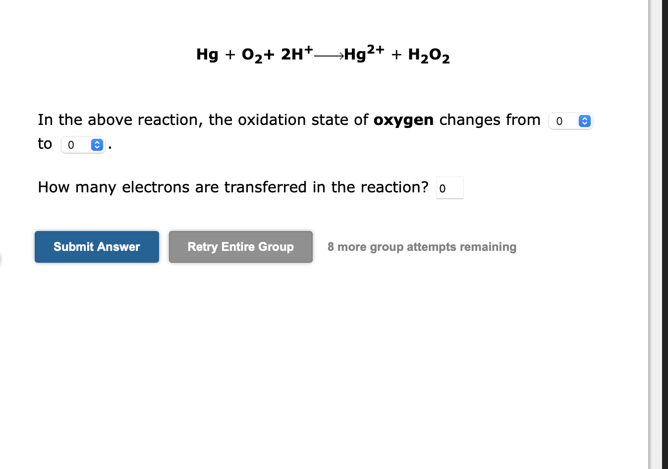 Solved Hg+O2+2H+ Hg2++H2O2 In the above reaction, the | Chegg.com