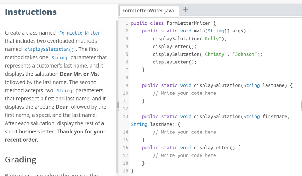 Solved Instructions FormLetterWriter.java + 1 public class | Chegg.com