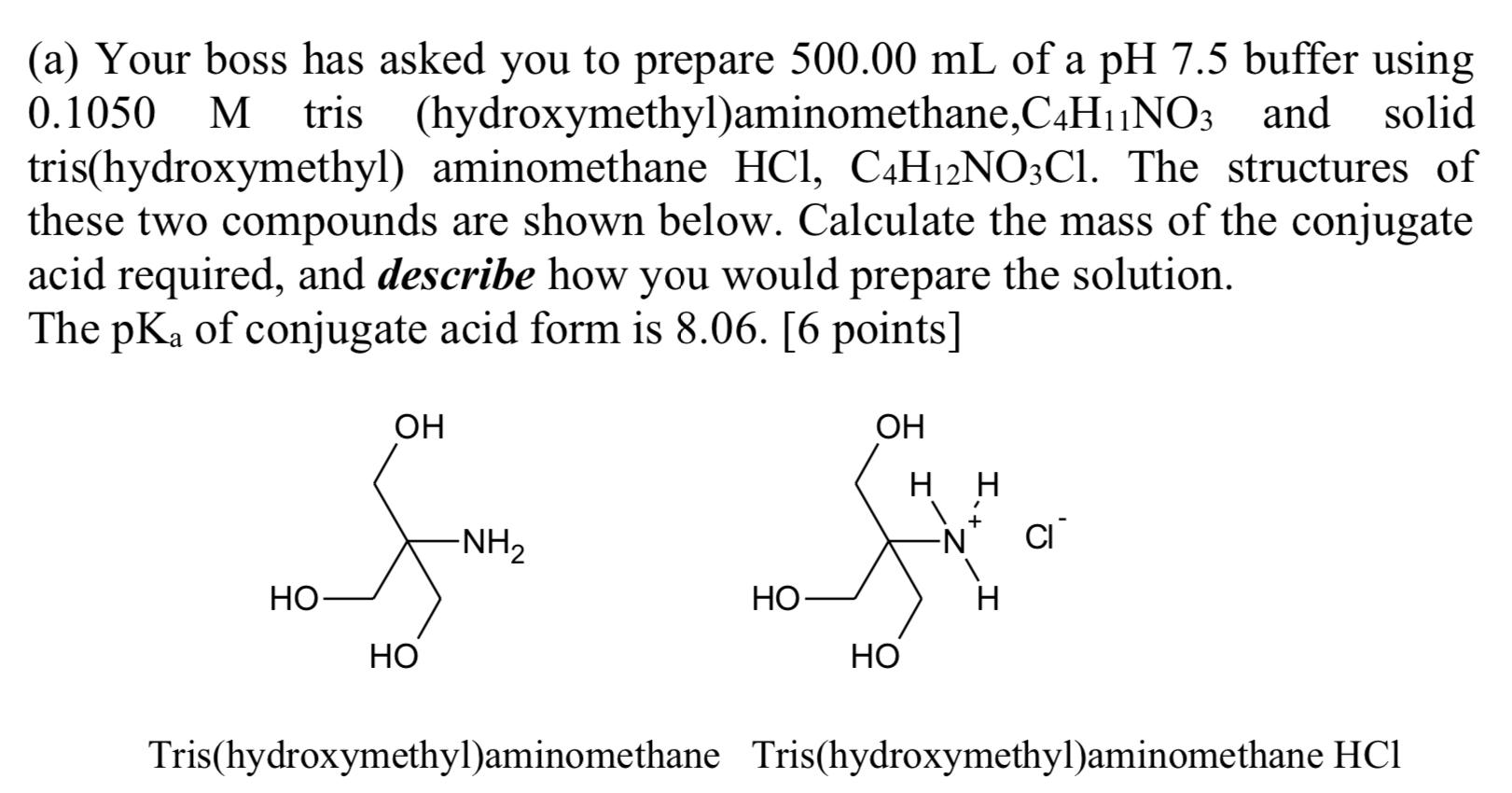 Solved (a) Your boss has asked you to prepare 500.00 mL of a | Chegg.com
