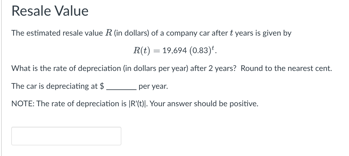 Solved The estimated resale value R (in dollars) of a | Chegg.com