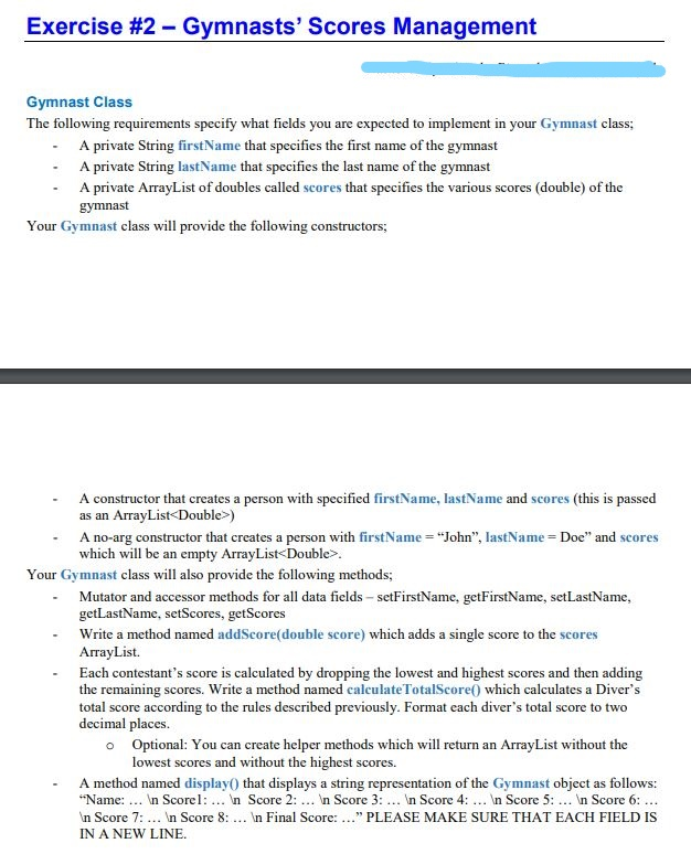 Solved Exercise #2 - Gymnasts' Scores Management Gymnast | Chegg.com