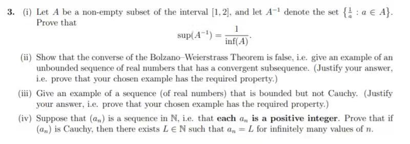 Solved 3. (i) Let A be a non-empty subset of the interval | Chegg.com